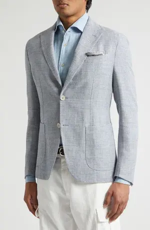 Eleventy Plaid Linen & Wool Sport Coat