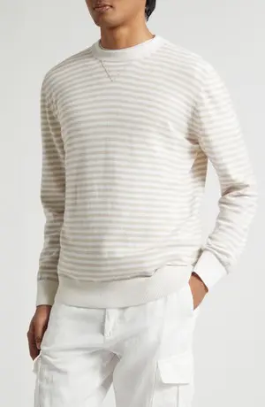 Eleventy Striped Cashmere Crewneck Sweater