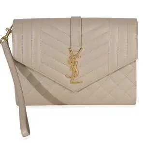 Saint Laurent Triquilt Monogram Clutch - Beige