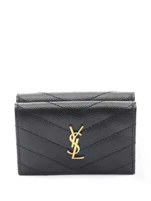 Saint Laurent 2020s Monogram Origami Leather Wallet - Black