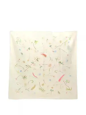 Hermès 2010s 90 Fleurs Et Plumes Silk Scarf - Neutrals