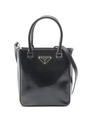 Prada 2000s Leather Logo-plaque Tote Bag