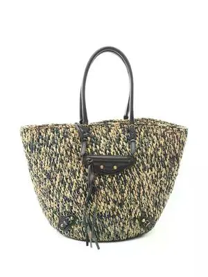 Balenciaga Raffia And Leather Basket Handbag