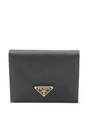 Prada Saffiano Triang Leather Bi-fold Wallet - Black