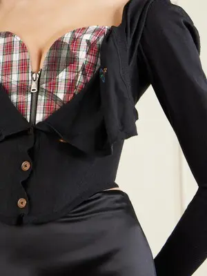 VIVIENNE WESTWOOD Bea Checked Cotton-trimmed Embroidered Wool And Silk-blend Cardigan - Black
