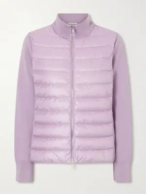 Moncler Appliquéd Wool And Quilted Shell Down Cardigan - Purple