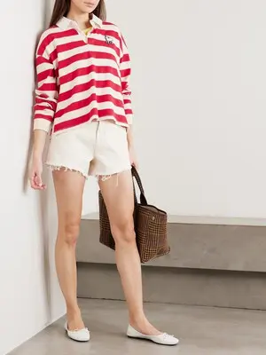 MOTHER The Boxy Match Appliquéd Striped Cotton-jersey Polo Shirt - Red