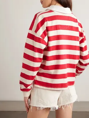 MOTHER The Boxy Match Appliquéd Striped Cotton-jersey Polo Shirt - Red