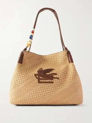 Etro Leather-trimmed Straw Tote - Tan