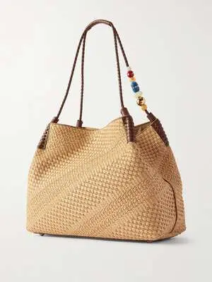 Etro Leather-trimmed Straw Tote - Tan