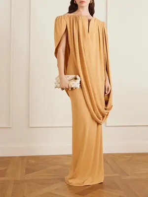 Stella McCartney Off-the-shoulder Cape-effect Gown - Orange