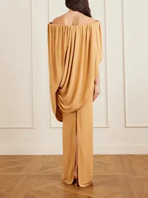 Stella McCartney Off-the-shoulder Cape-effect Gown - Orange