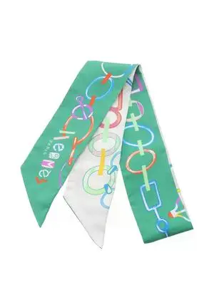 Hermès 2010s Chain Print Ribbon Scarf - White
