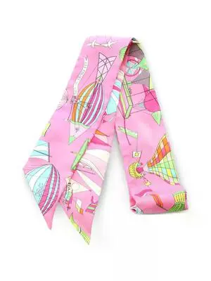 Hermès 2000s Les Folies Du Ciel Ribbon Silk Scarf - Pink