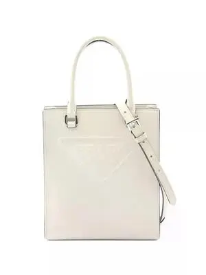 Prada 2010s Embossed Logo Leather Tote Bag - Neutrals