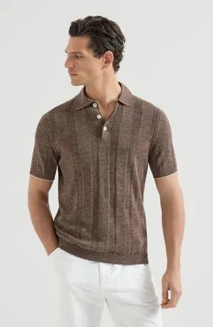 Brunello Cucinelli Rib Knit Polo - Hazelnut