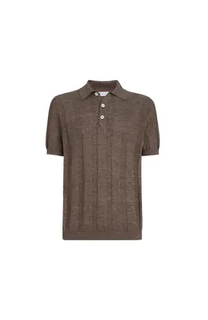 Brunello Cucinelli Rib Knit Polo - Hazelnut