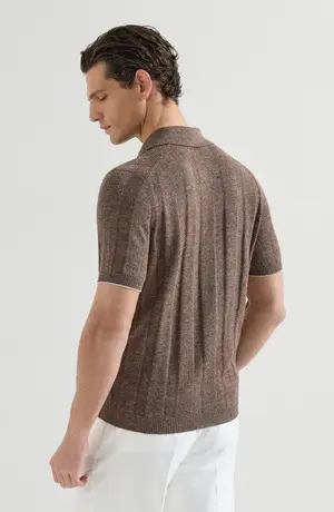 Brunello Cucinelli Rib Knit Polo - Hazelnut