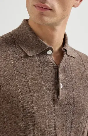 Brunello Cucinelli Rib Knit Polo - Hazelnut