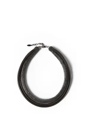 Brunello Cucinelli Leather Monili Necklace - Black