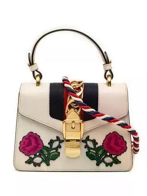 Gucci 2016-2025 Mini Embroidered Leather Sylvie Satchel - White