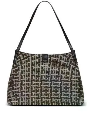 Balmain Medium Monogram Jacquard Shoulder Bag - Black