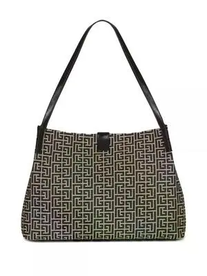 Balmain Medium Monogram Jacquard Shoulder Bag - Black