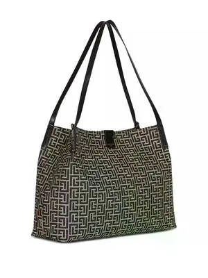 Balmain Medium Monogram Jacquard Shoulder Bag - Black