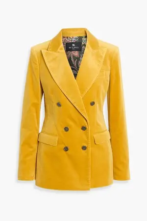 Etro Double-breasted Cotton-blend Velvet Blazer - Saffron