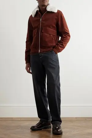 Mr P. Shearling-trimmed Cotton-corduroy Bomber Jacket - Brick