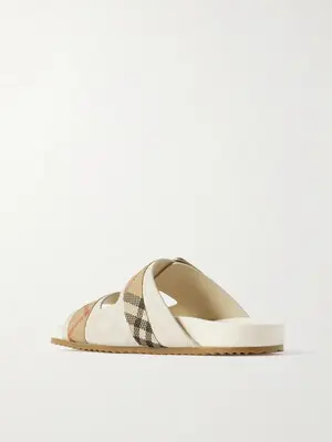 Burberry Checked Canvas Jacquard-trimmed Suede Sandals - Neutrals