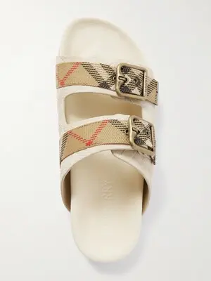 Burberry Checked Canvas Jacquard-trimmed Suede Sandals - Neutrals