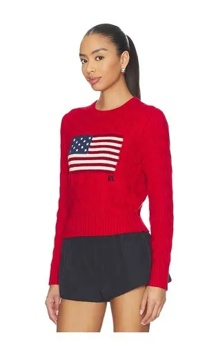 Polo Ralph Lauren Cotton Crewneck Pullover Sweater With Embroidered Flag - Red