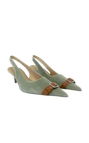 JW Anderson Velvet Slingback Pumps With Buckled Strap - Green