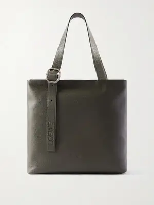 Loewe Loop Logo-debossed Full-grain Leather Tote Bag - Green