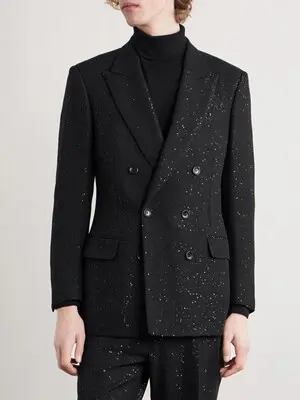 TOM FORD Double-breasted Sequinned Wool-blend Suit Jacket