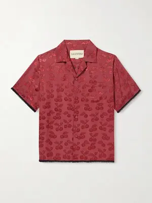 Valentino Garavani Cherryfic Camp-collar Crochet-trimmed Jacquard Shirt - Red