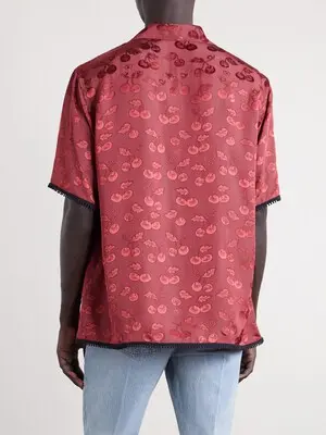 Valentino Garavani Cherryfic Camp-collar Crochet-trimmed Jacquard Shirt - Red