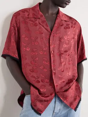 Valentino Garavani Cherryfic Camp-collar Crochet-trimmed Jacquard Shirt - Red