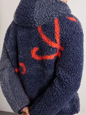 Loewe Leather-trimmed Fleece-jacquard Hooded Jacket - Blue