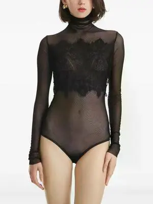 2310 STUDIO Lace Panel Mesh Bodysuit - Black