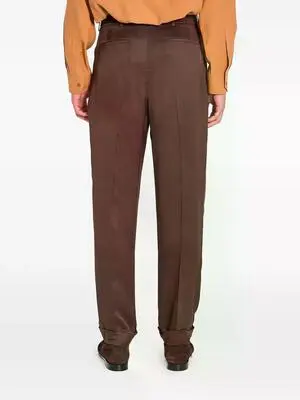 Saint Laurent Belted Pleated Trousers In Chocolate Silk