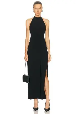 Norma Kamali Halter Side Slit Long Dress
