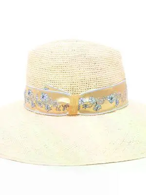 Borsalino Floral Print Ribbon Wide Brim Hat