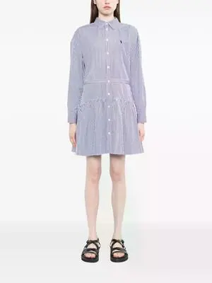 Polo Ralph Lauren Striped Ruffle Midi Shirt Dress - Blue