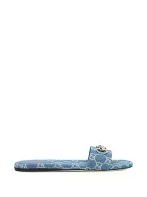 Gucci Horsebit Gg-pattern Flat Sandals - Blue