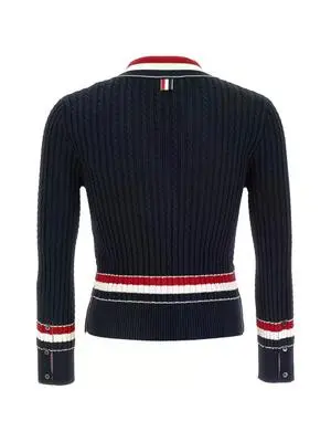 Thom Browne Braid Tape V-neck Cotton Sweater - Blue