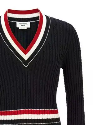 Thom Browne Braid Tape V-neck Cotton Sweater - Blue