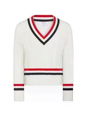 Thom Browne Braid Tape V-neck Cotton Sweater - Blue