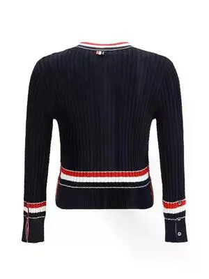 Thom Browne Braid Tape V-neck Cotton Sweater - Blue